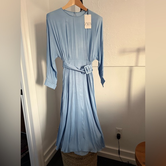 Zara | Dresses | Zara Blue Dress With Pockets Size L New So Cute In ...